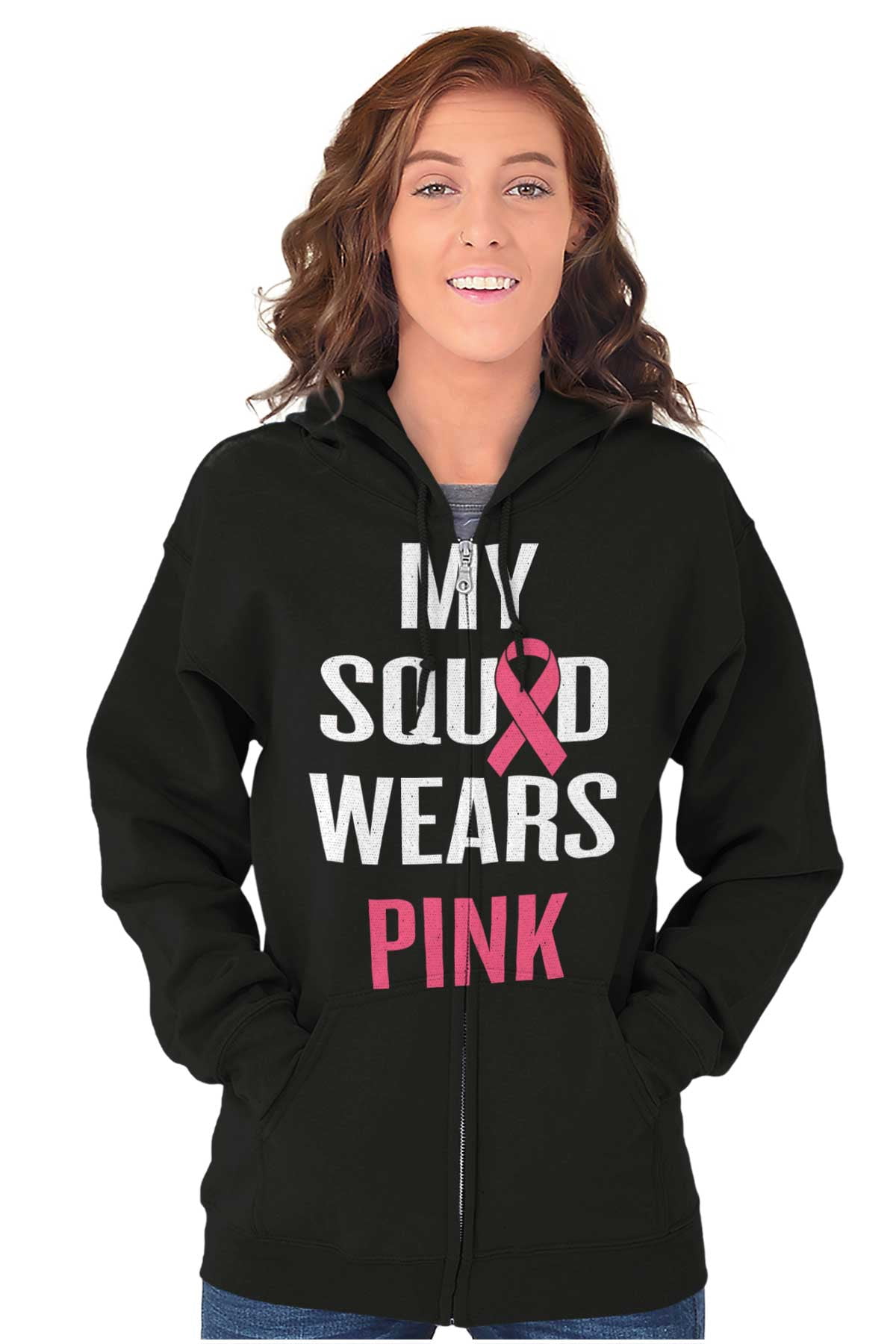 Breast Cancer BCA My Squad Wears Pink Women Plus Size Zipper Hoodie ...
