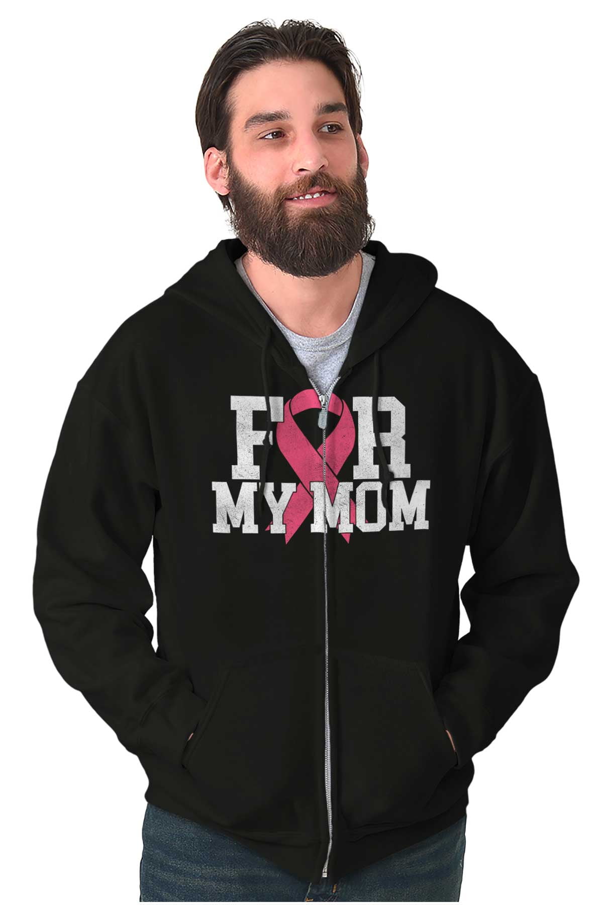 Breast Cancer BCA Pink Ribbon for Mom Zip Up Hoodie Men's Women's ...