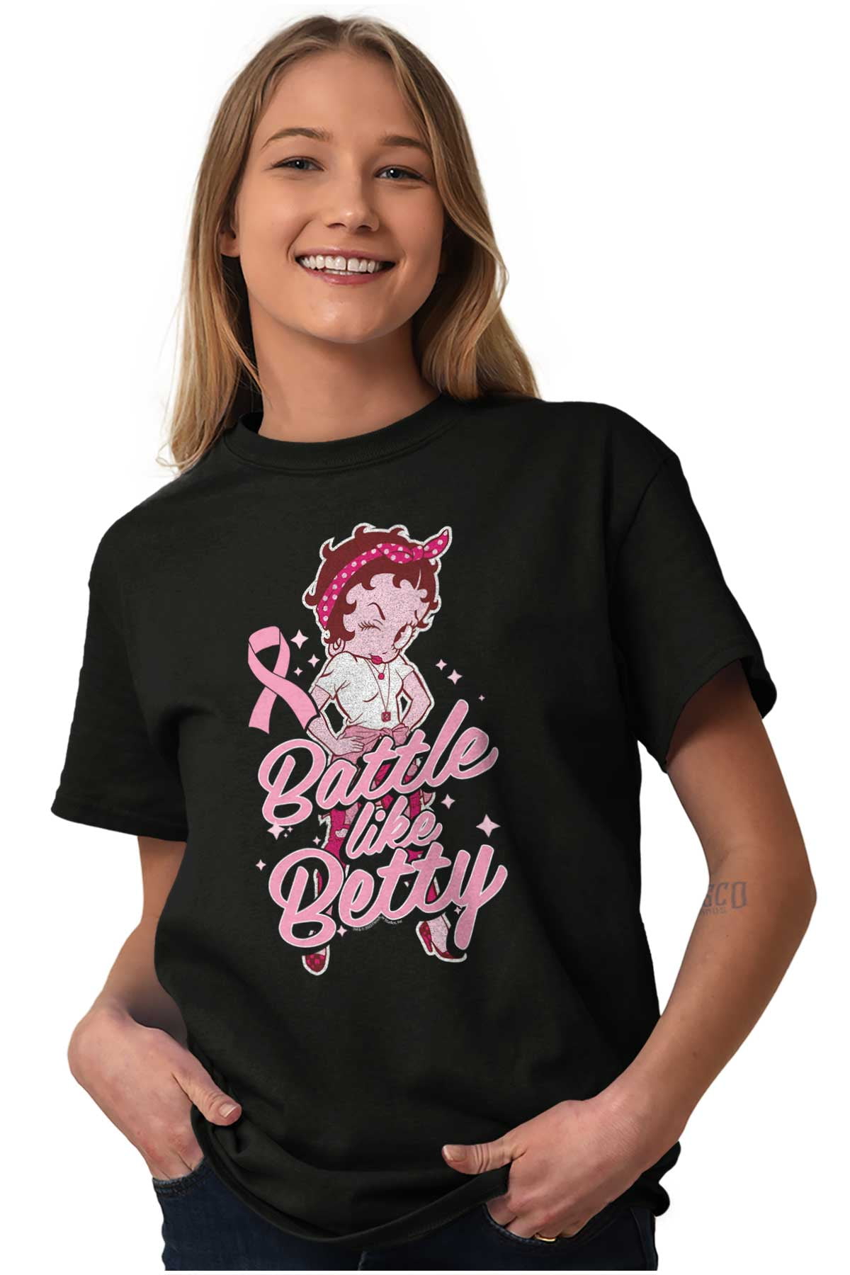 Breast Cancer Battle Like Betty Boop Women Plus Size Graphic Tee Tees ...