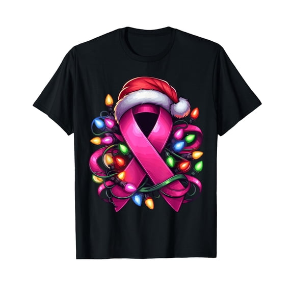Breast Cancer Christmas Santa Hat Pink Ribbon Xmas Tree Snow T-Shirt ...