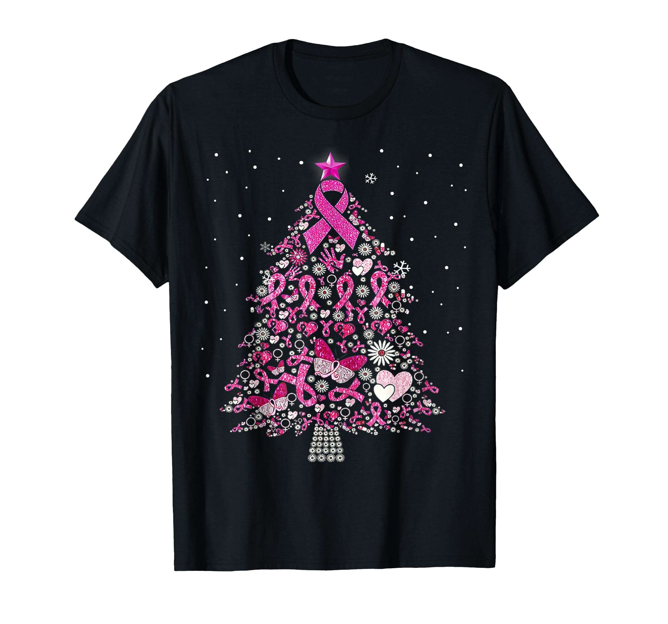 Breast Cancer Christmas Tree Snowflakes Ornament Decoration T-Shirt ...
