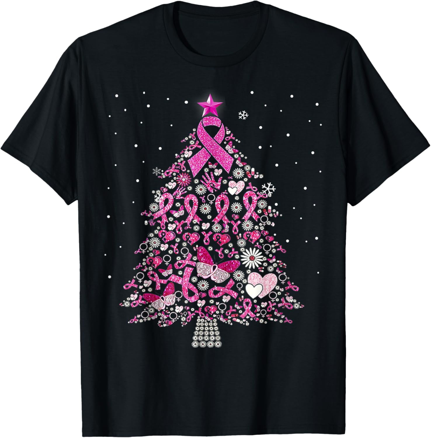 Breast Cancer Christmas Tree Snowflakes Ornament Decoration T-Shirt ...