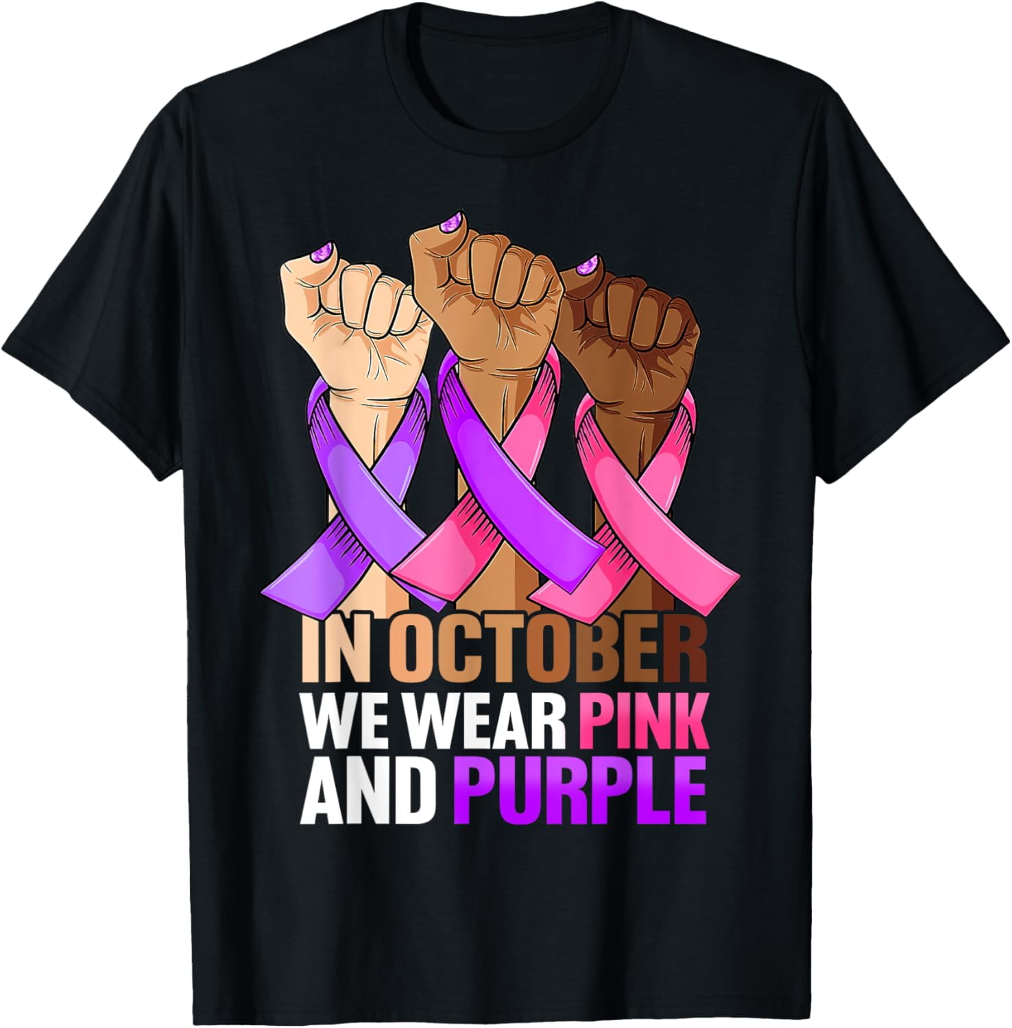 Breast Cancer Domestic Violence Awareness Pink Purple Ribbon T-Shirt ...