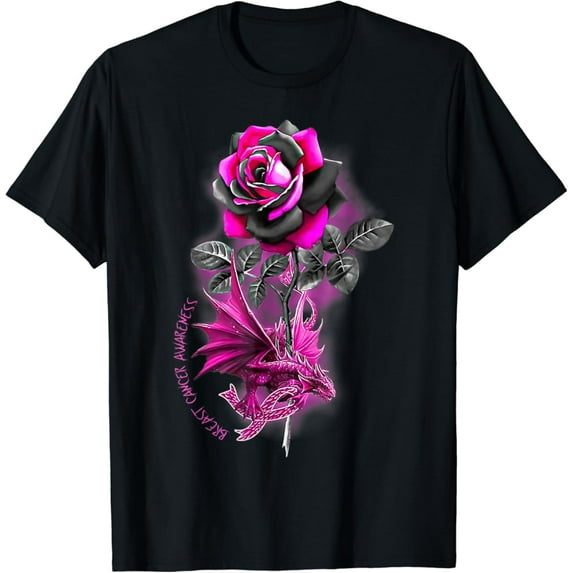 Breast Cancer Dragon Ribbon Pink Warrior Rose Flower Dragon T-Shirt ...