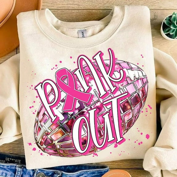 Breast Cancer Football Sweatshirt, Pink Out Ribbon Crewneck, American ...