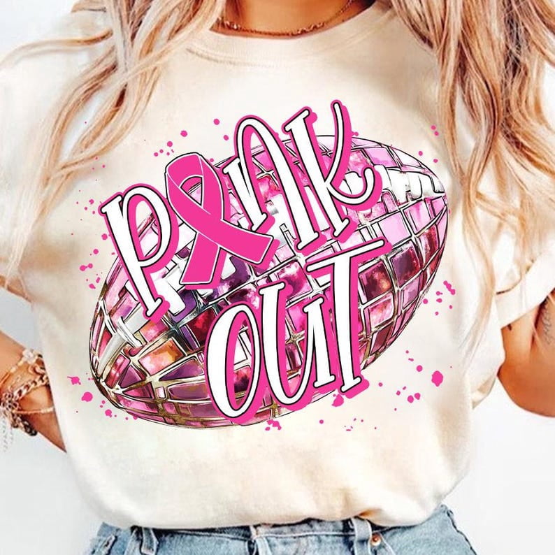 Breast Cancer Football T-Shirt, Pink Ribbon Pink Out Tee, American ...