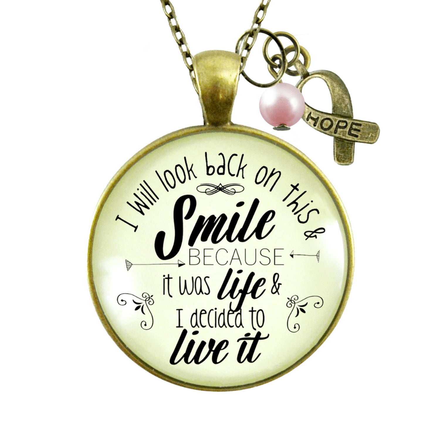 Breast Cancer Gutsy Goodness Bronze Metal Necklace Recovery Pink Ribbon ...
