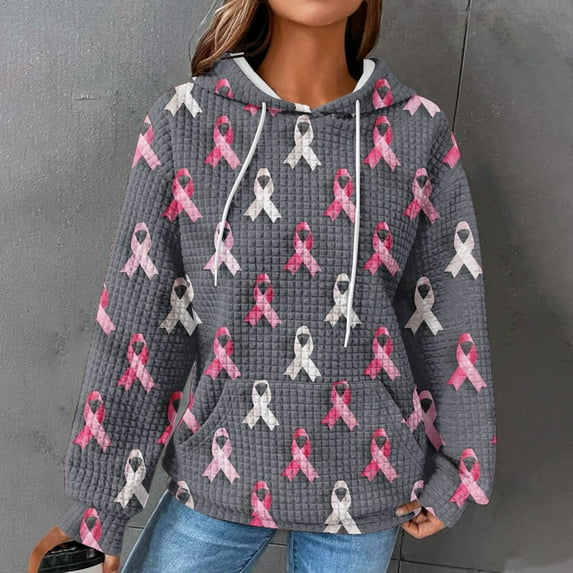 Breast Cancer Hoodies for Women Trendy Pink Ribbon Graphic Sweatshirt ...