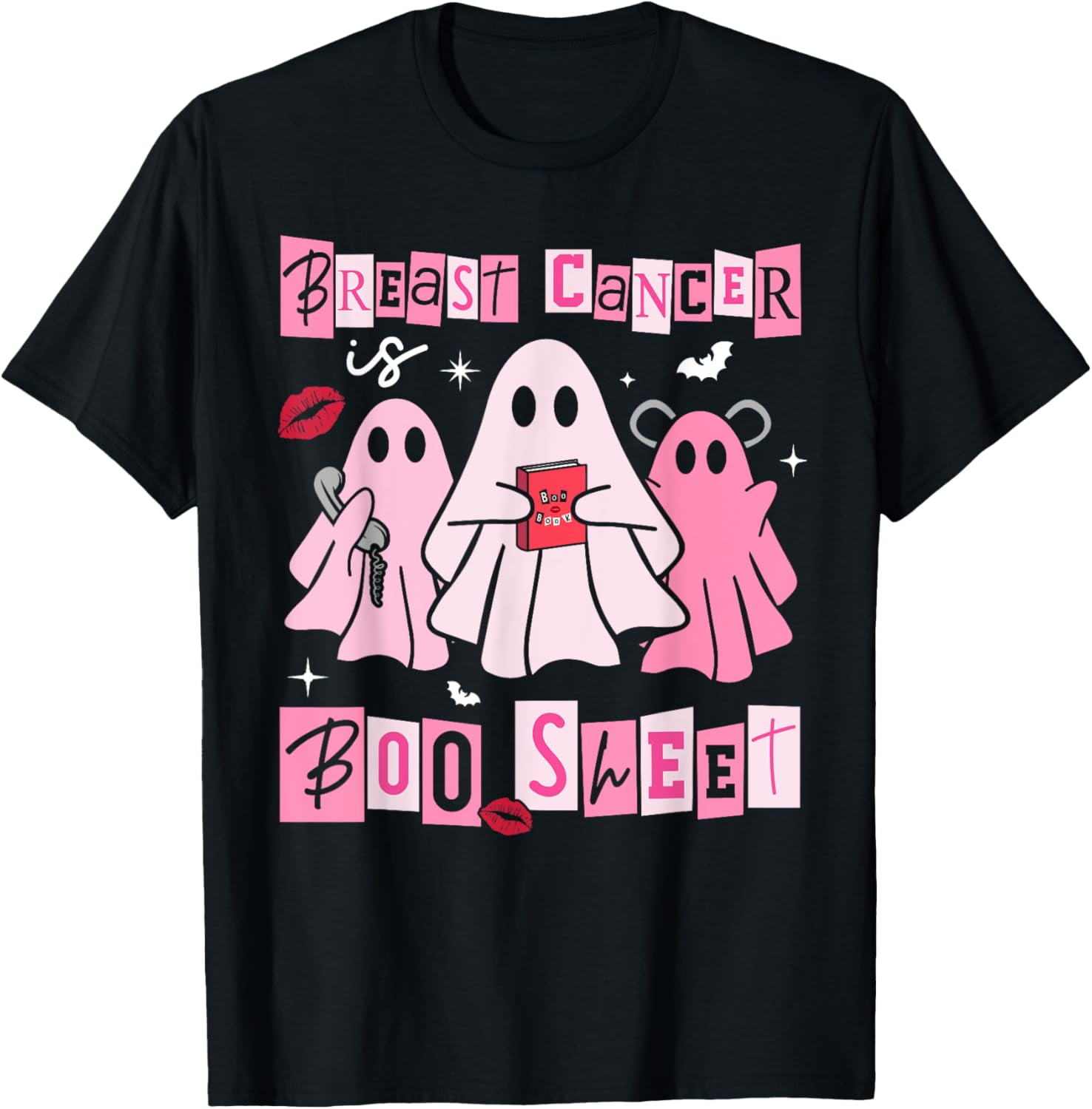 Breast Cancer Is Boo Sheet Pink Ghost Witch Halloween Women T-Shirt ...