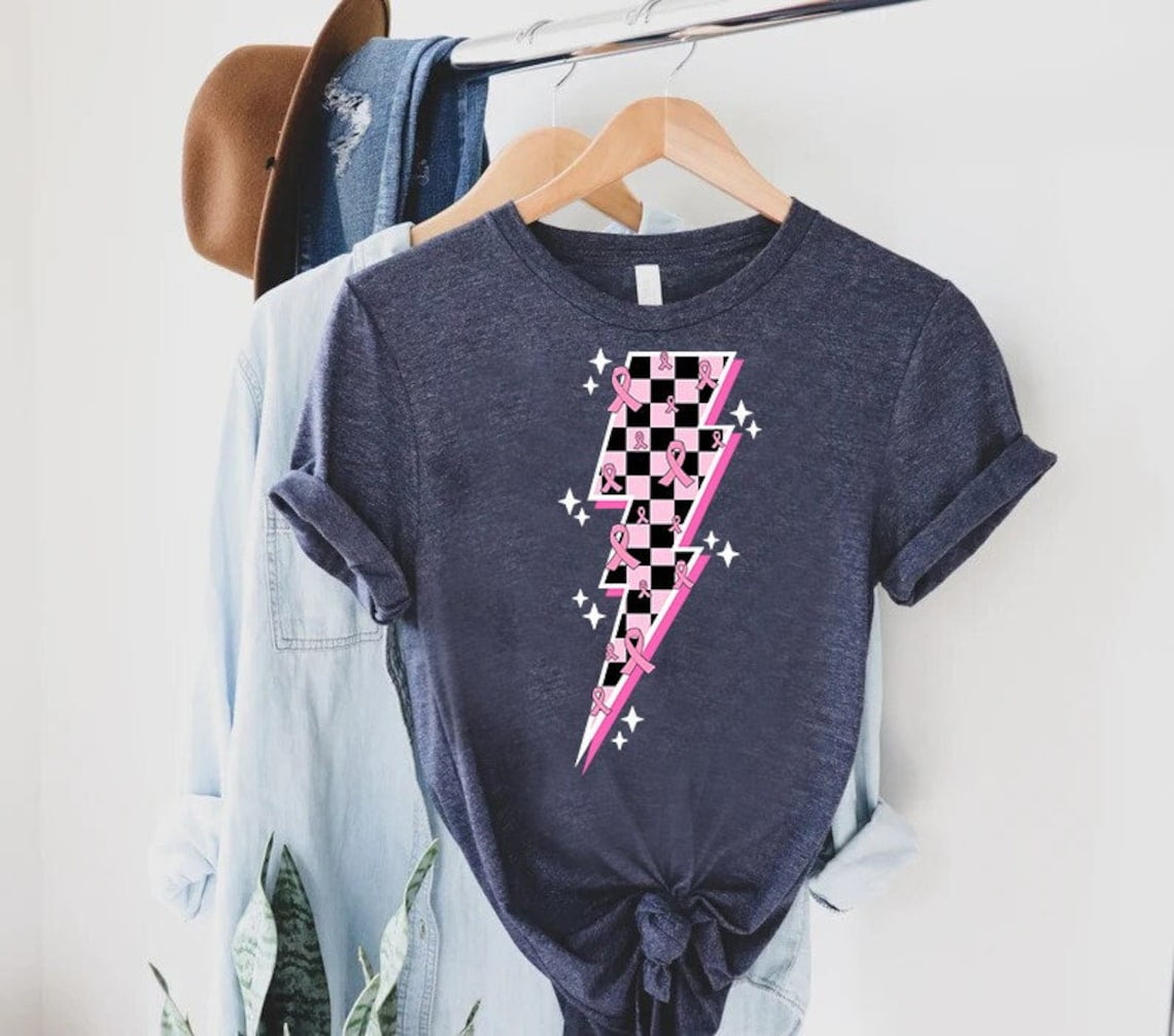 Breast Cancer Lightning Bolt Tee, Cancer Fighter Gift, Pink October Tee ...