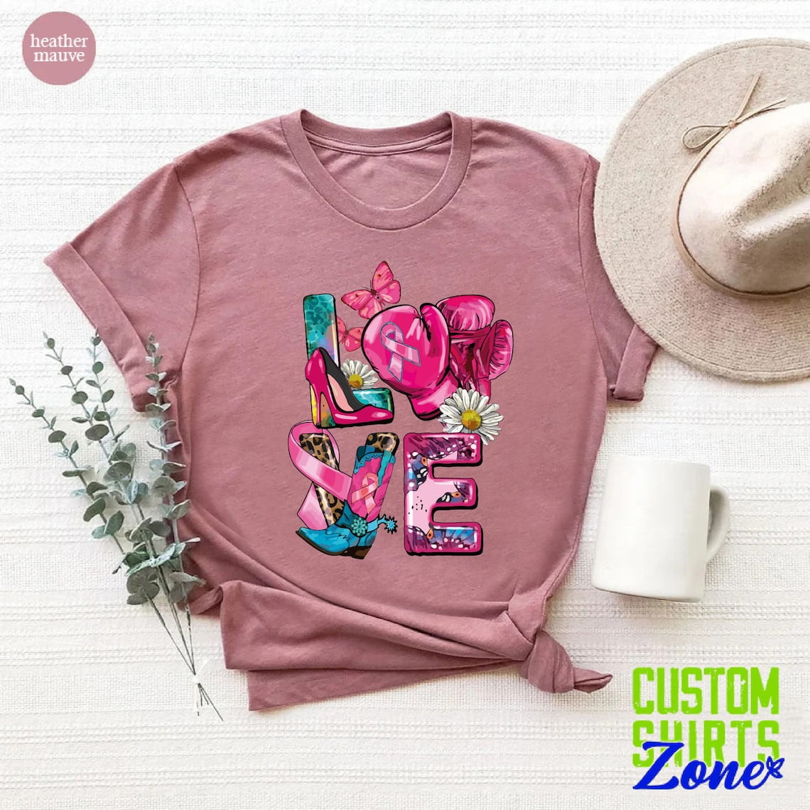 Breast Cancer Love Shirt, Pink Graphic T-shirts for Women, October ...