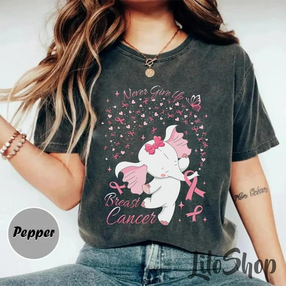Breast Cancer Never Give Up Shirt, Pink Elephant Breast Cancer Shirt ...