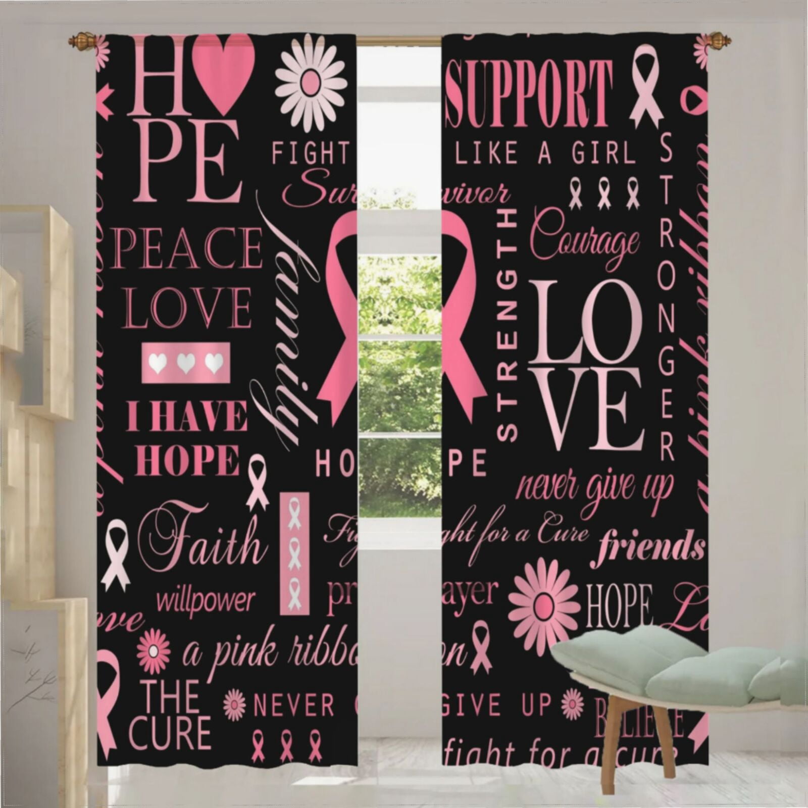 Breast Cancer Pink Ribbon Curtains for Living Room Bedroom Decor ...