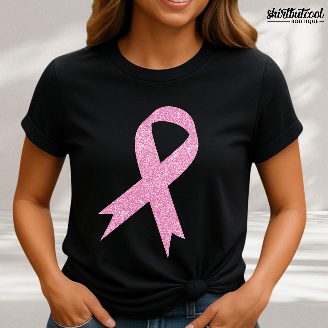 Breast Cancer Pink Ribbon Glitter Shirt Cancer Awareness Mammogram Tee ...