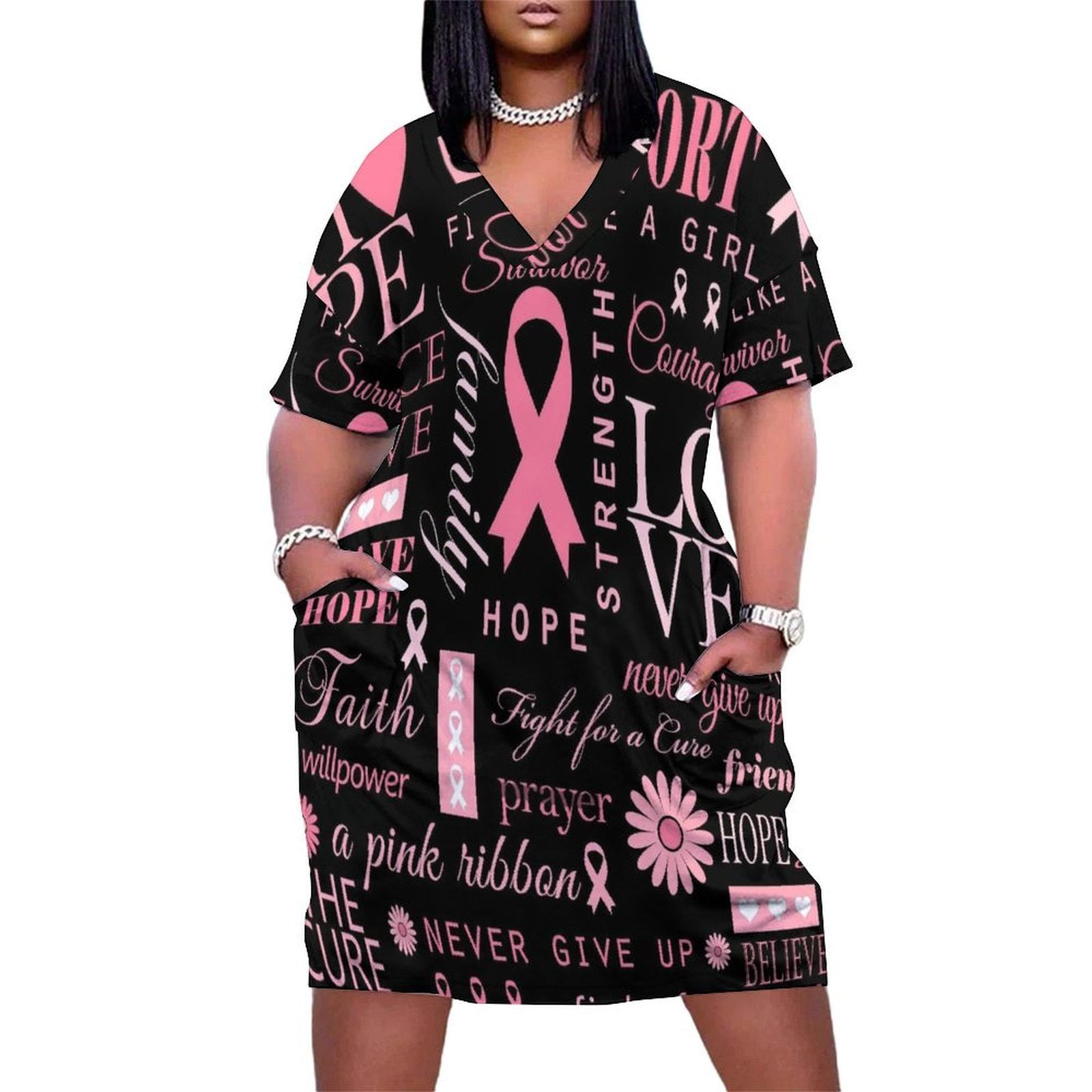 Breast Cancer Pink Ribbon Loose Pocket Dress Dresses Summer Summer ...