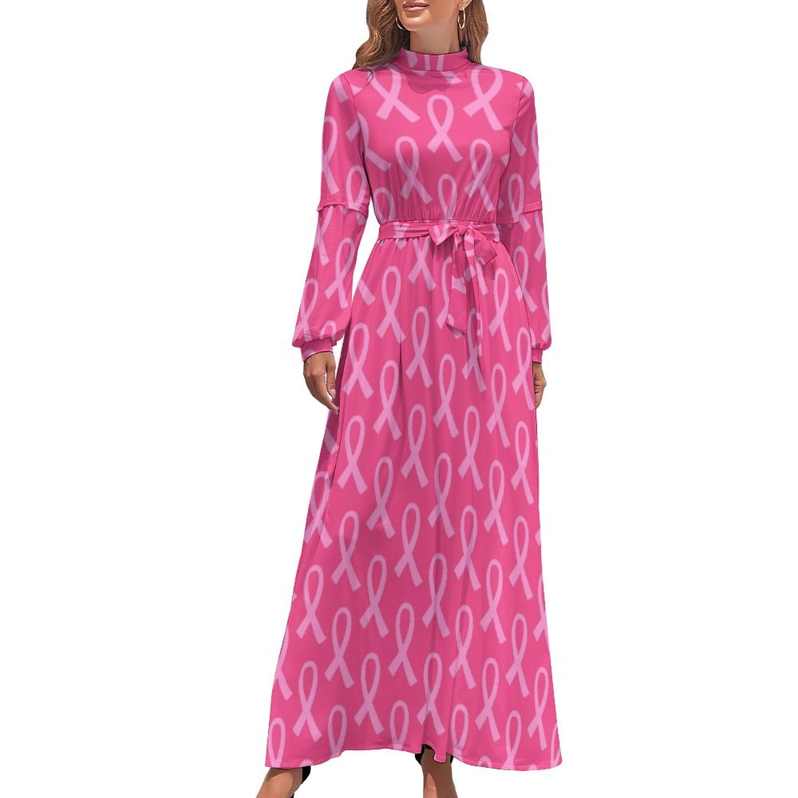 Breast Cancer Pink Ribbon Pattern Long Dress elegant dresses plus sizes ...