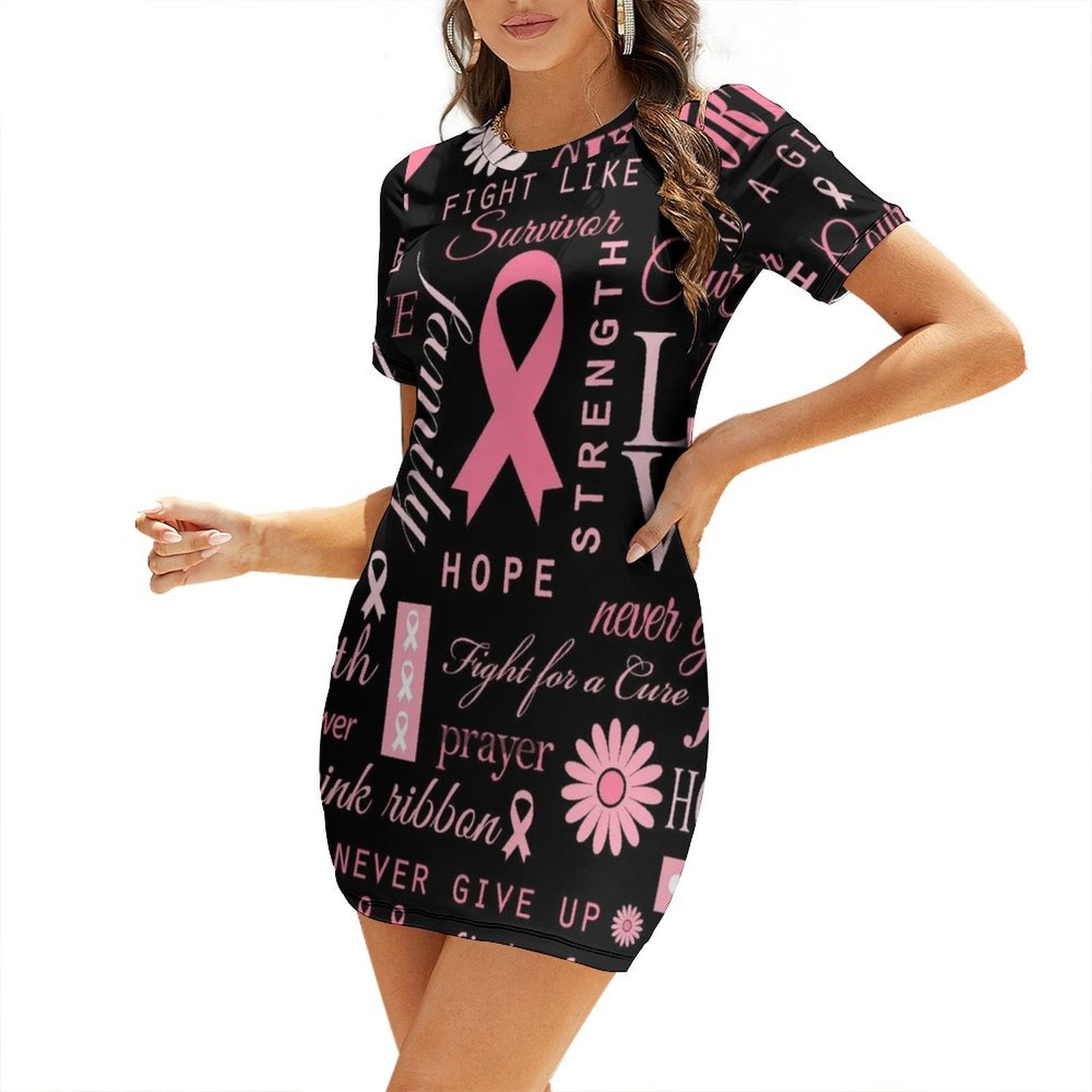 Breast Cancer Pink Ribbon Short Dress Dresses For Woman Fairy Dress ...