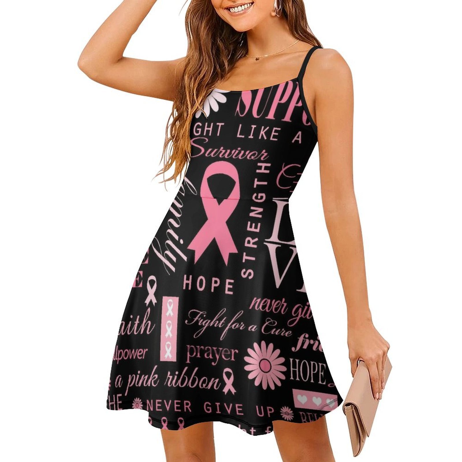 Breast Cancer Pink Ribbon Sweet Elegant Slip Dress Women Korean Kawaii ...
