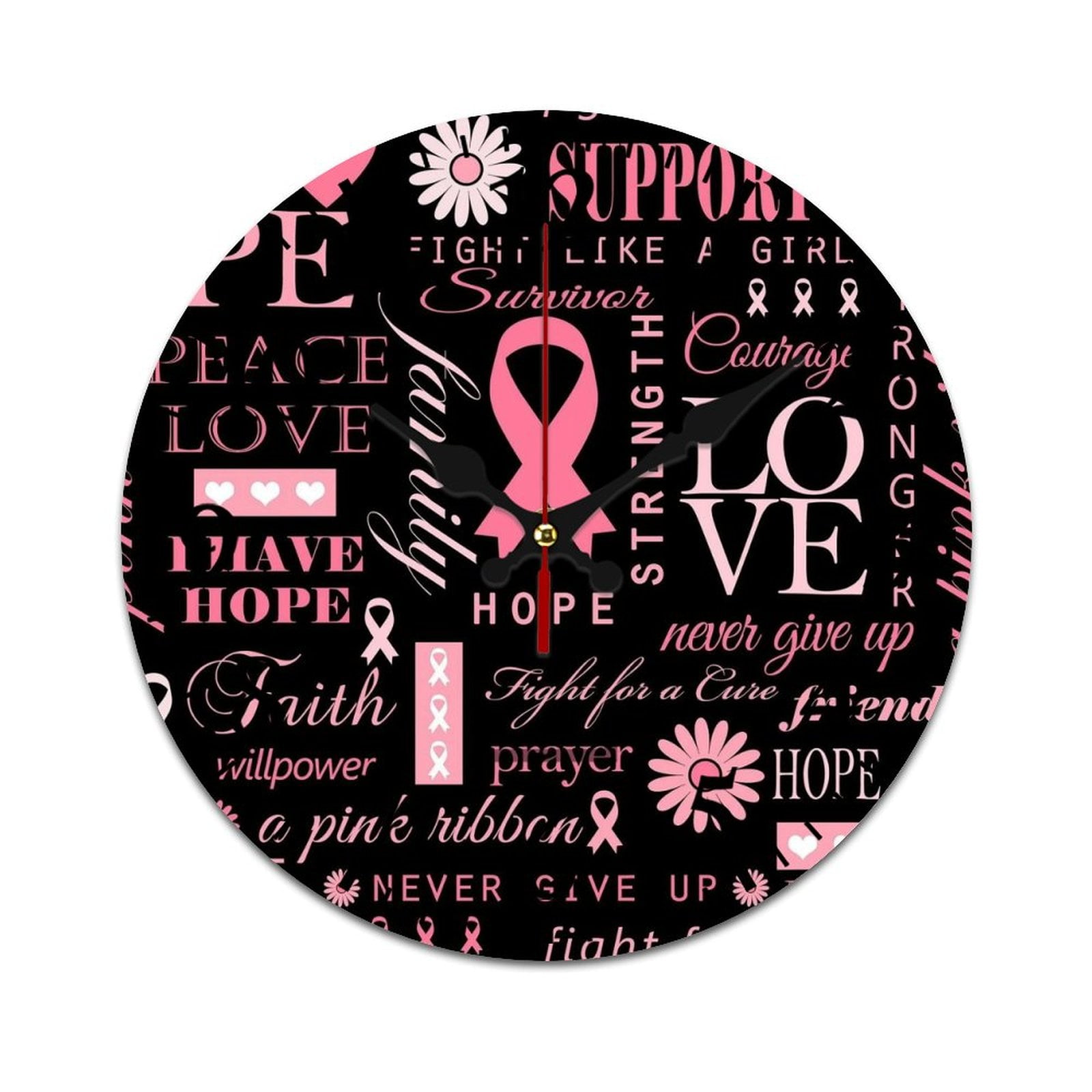 Breast Cancer Pink Ribbon Wall Clock Modern Design Clocks Wall Hanging ...