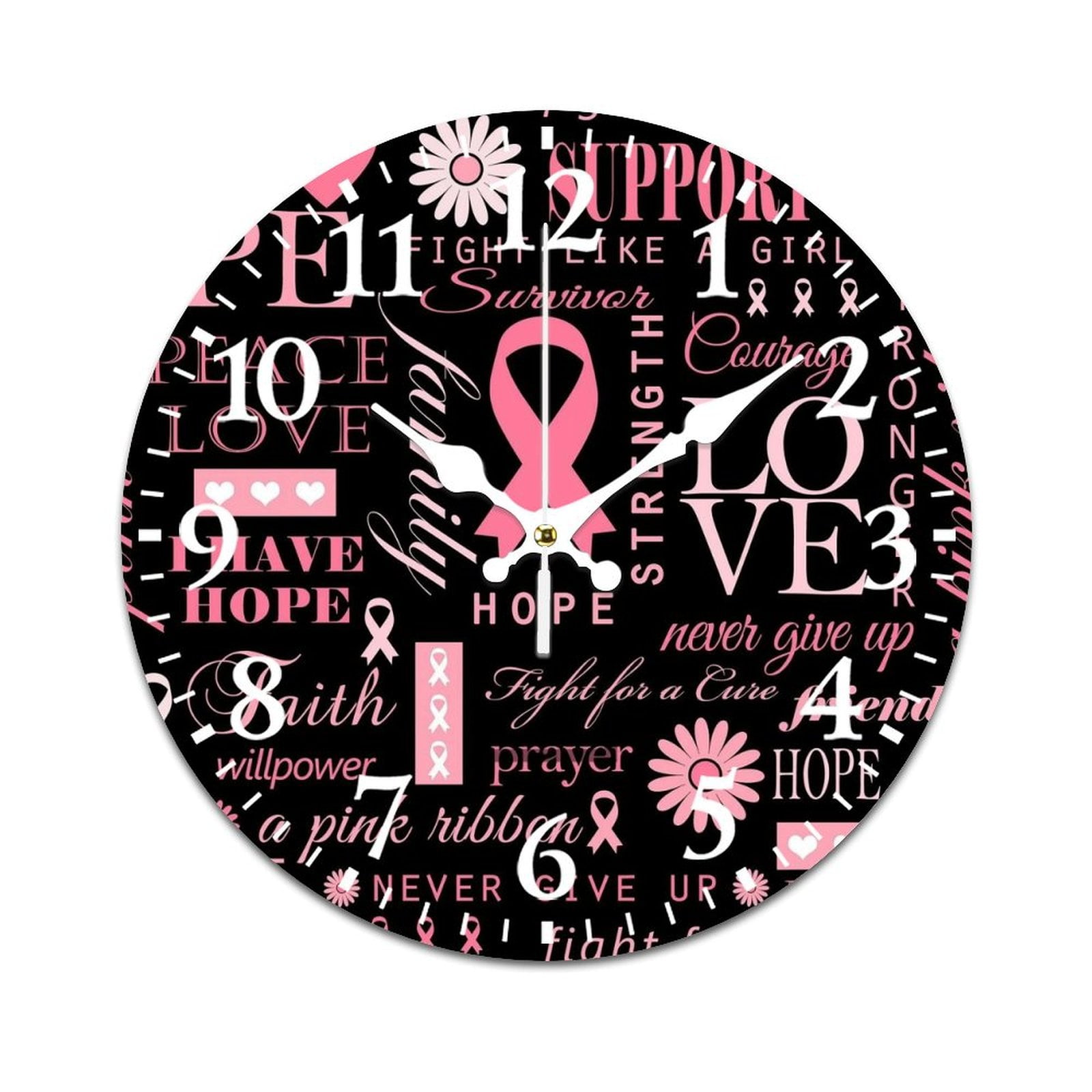 Breast Cancer Pink Ribbon Wall Clock Modern Design Clocks Wall Hanging ...
