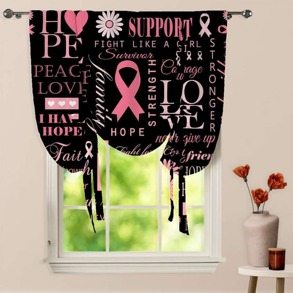 Breast Cancer Pink Ribbon Window Curtain for Living Room Roman Curtain ...