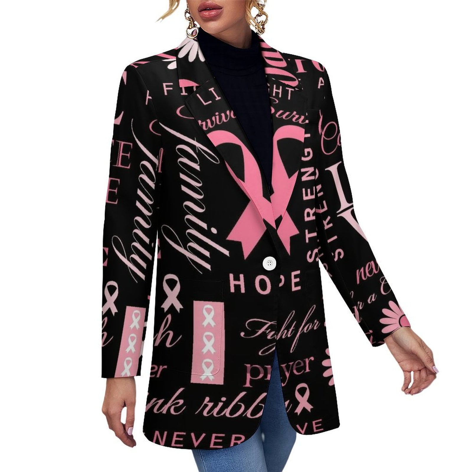 Breast Cancer Pink Ribbon Woman Casual Loose Suits Summer Jacket Woman ...