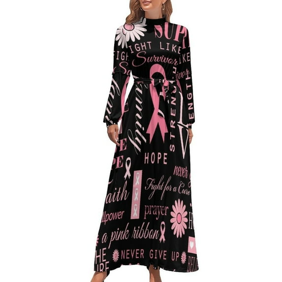 Breast Cancer Pink Ribbon Women's Long Dress Long Sleeves Dress Vintage ...
