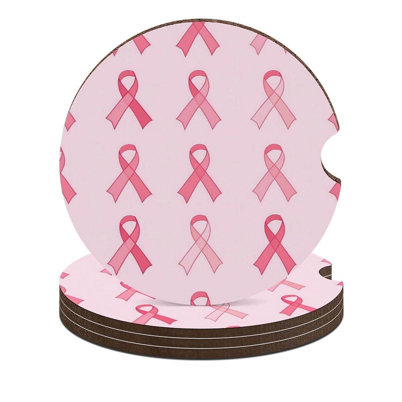 Breast Cancer Ribbon Car Coasters for Drinks with A Finger Notch for ...