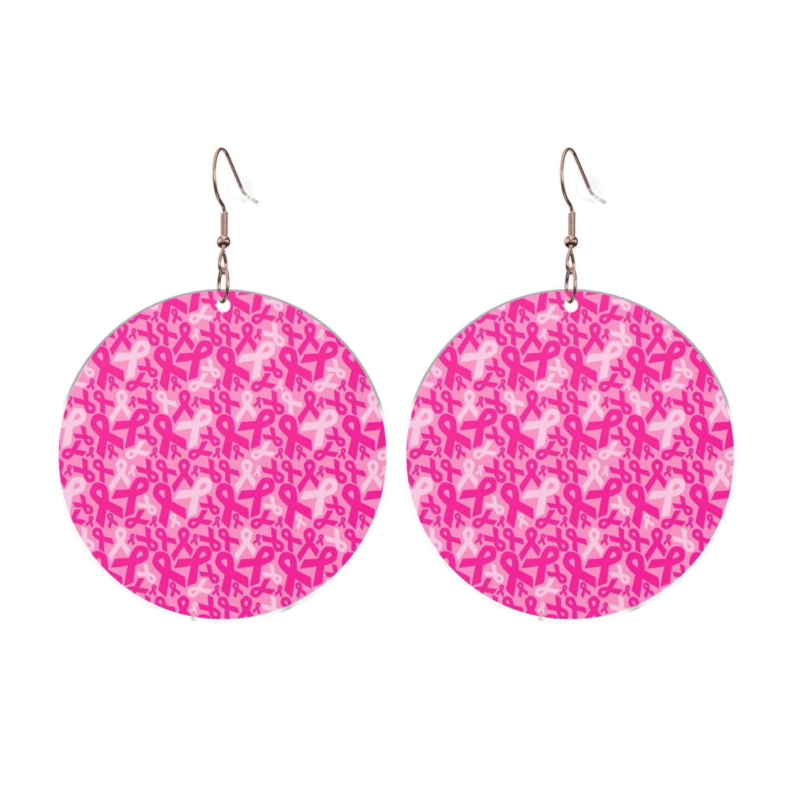 Breast Cancer Ribbons Round Dangle Earrings For Women Acrylic Charms ...