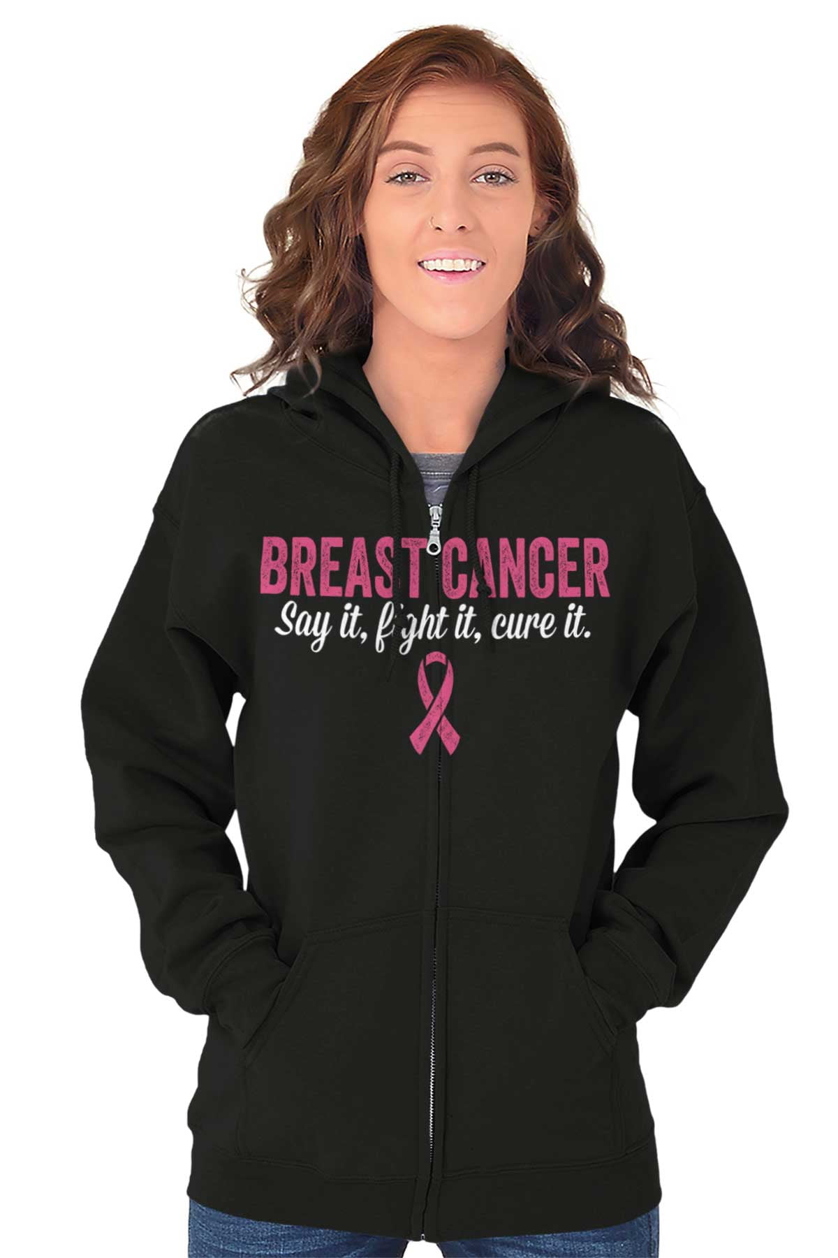 Breast Cancer Say It Fight It Cure It Womens Plus Size Graphic Zipper ...
