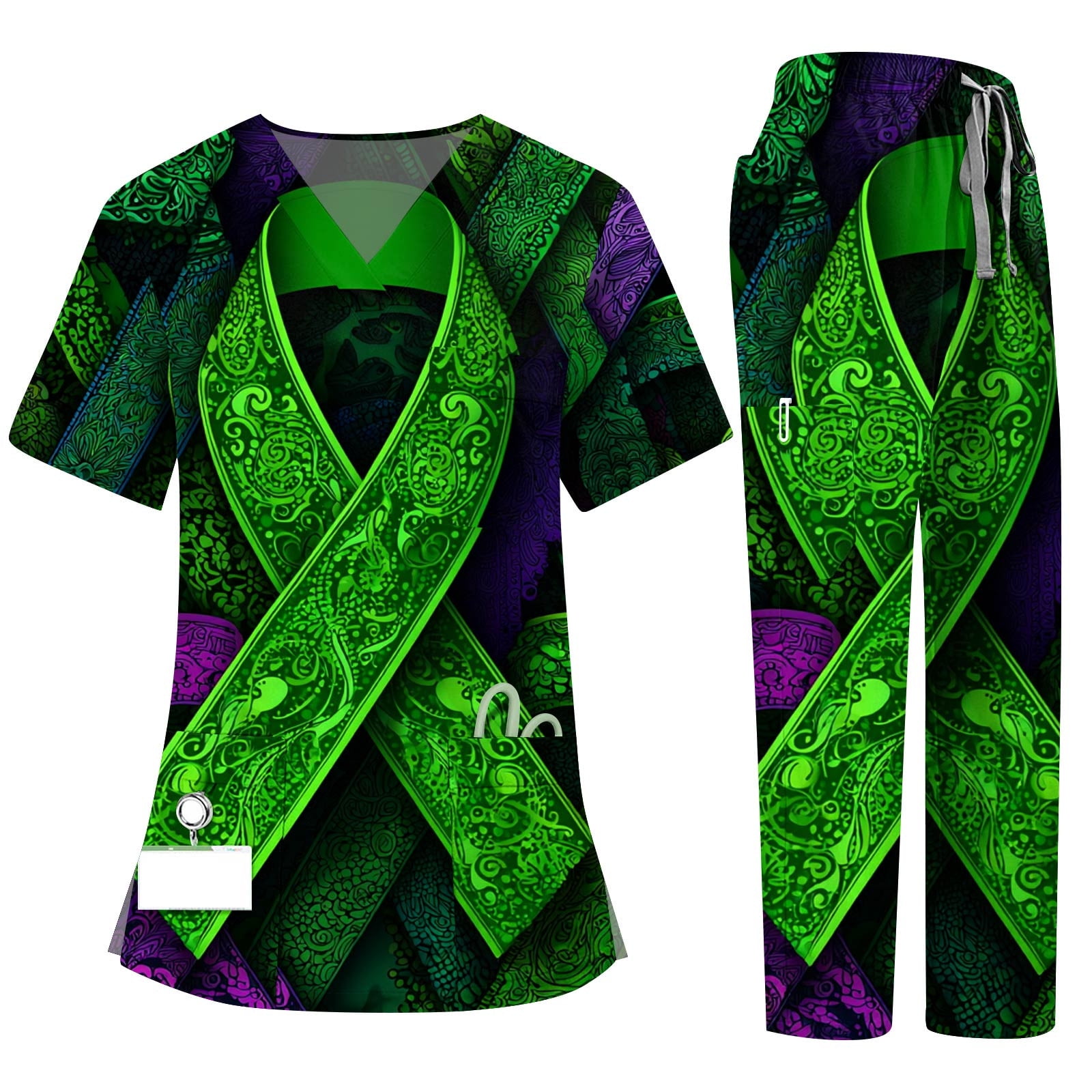 Breast Cancer Scrub Set for Women Scrubs Top Classic Short Sleeve V ...