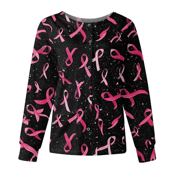 Breast Cancer Scrub Shirts for Women Scrubs Jacket Snap Front Cute ...