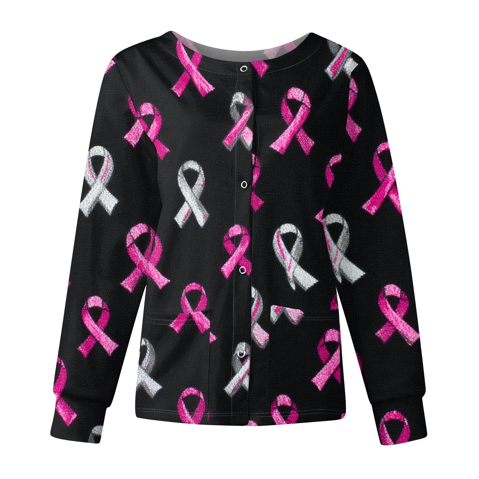 Breast Cancer Scrub Shirts for Women Scrubs Jacket Snap Front Cute ...