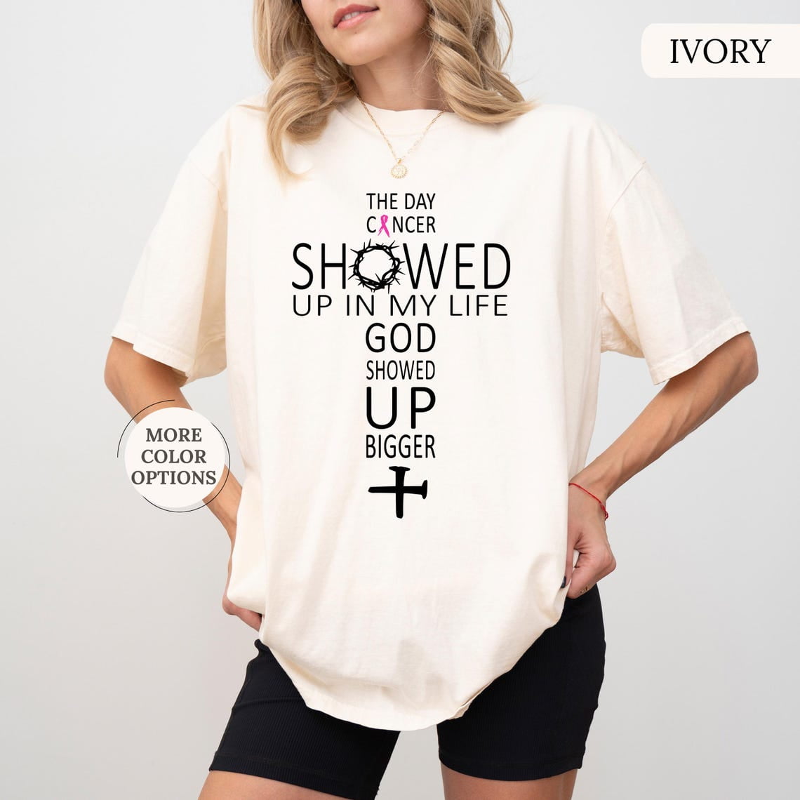Breast Cancer Shirt, Cancer Awareness Gift, God Showed Up Bigger, Bible ...