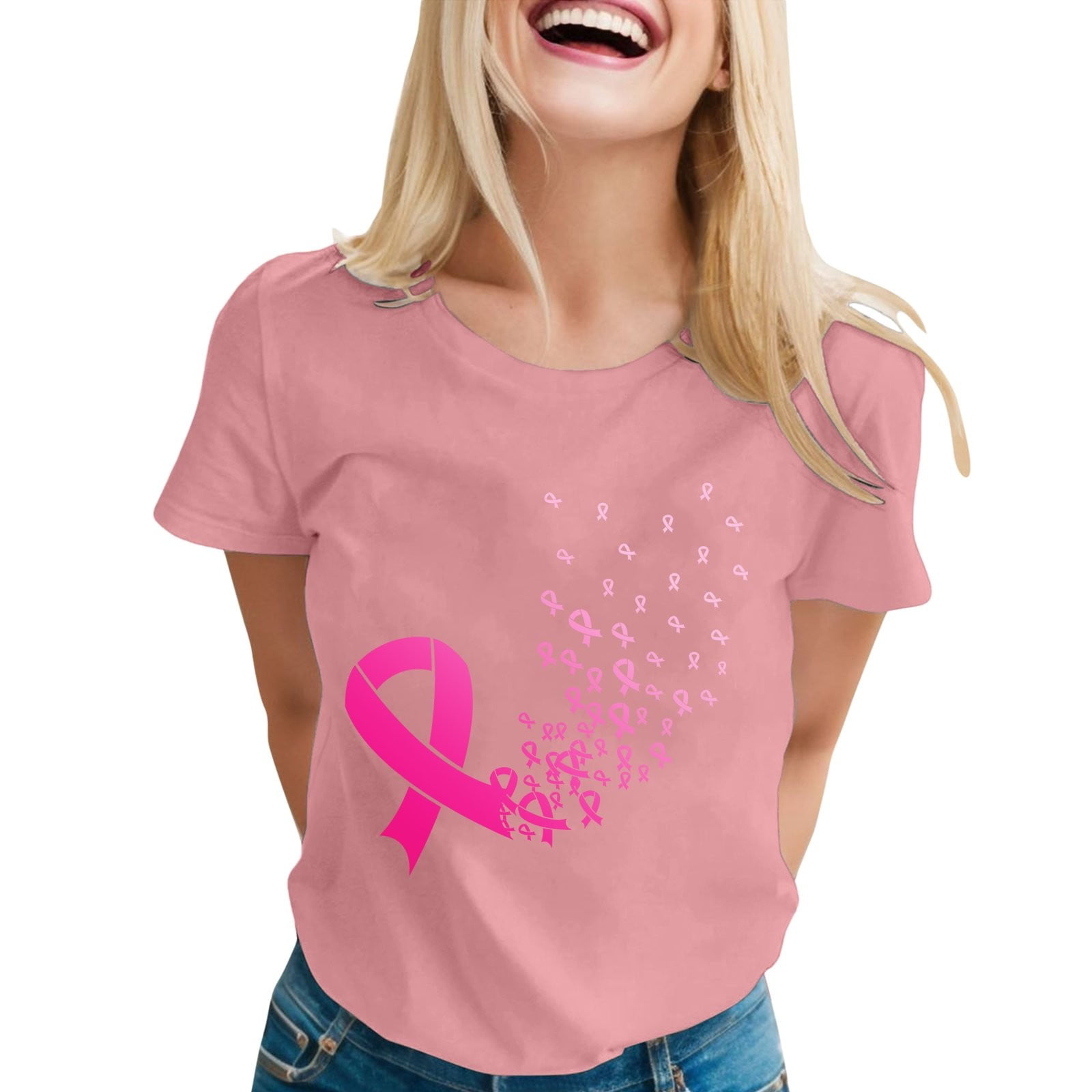 Cancer Shirt Women Cancer Awareness Ribbon Graphic Print Tee ...