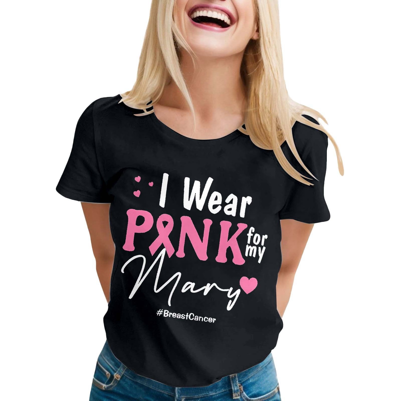 Cancer Shirts for Women Pink Ribbon Printed Crew Neck Short Sleeve Tops ...