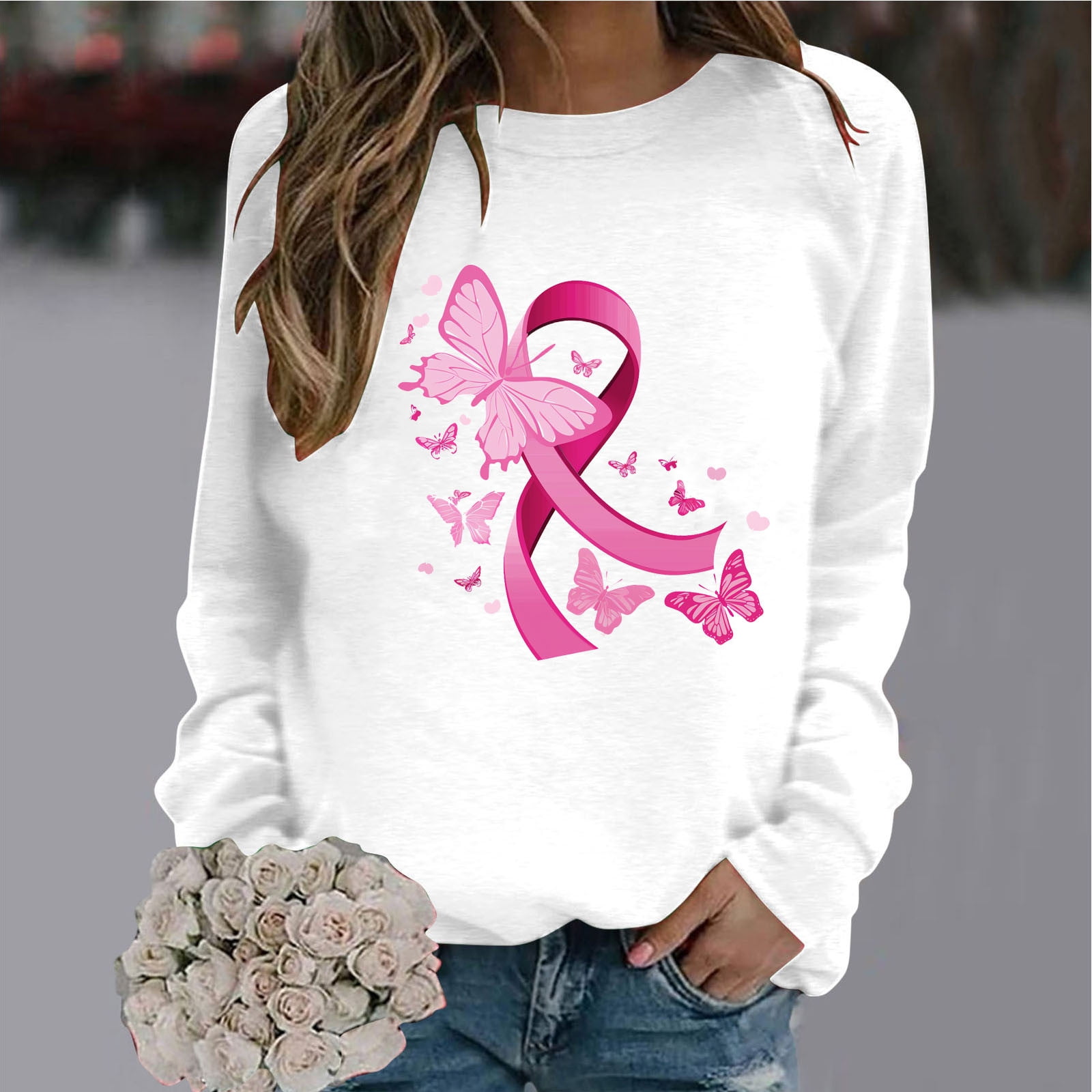 Breast Cancer Shirts for Women,Women's Pink Ribbon Graphic Tee Tops ...