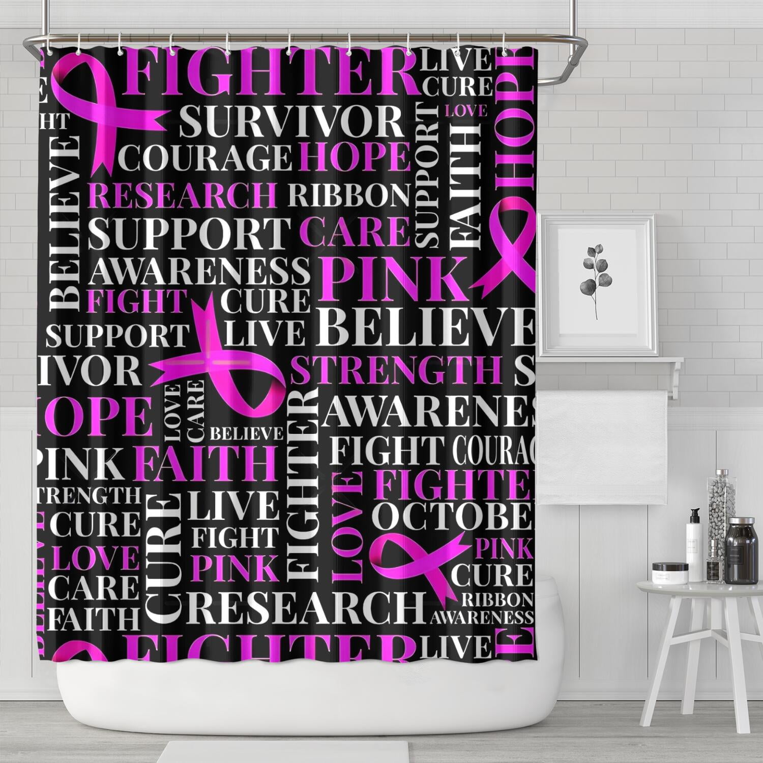 Breast Cancer Shower Curtain 72"x84" ,Bathroom Decorative Shower ...