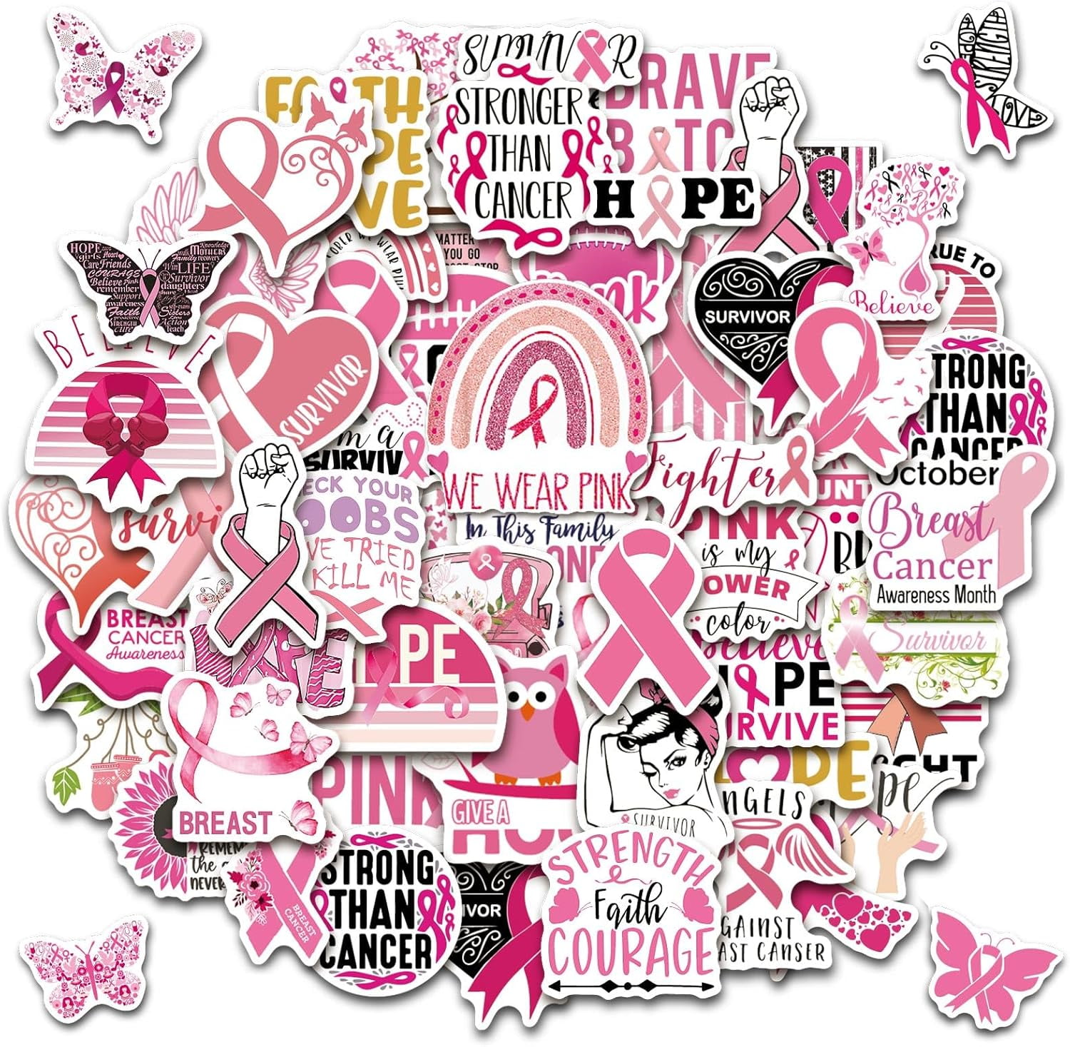 Breast Cancer Stickers, 200Pcs Breast Cancer Awareness Stickers Pink ...