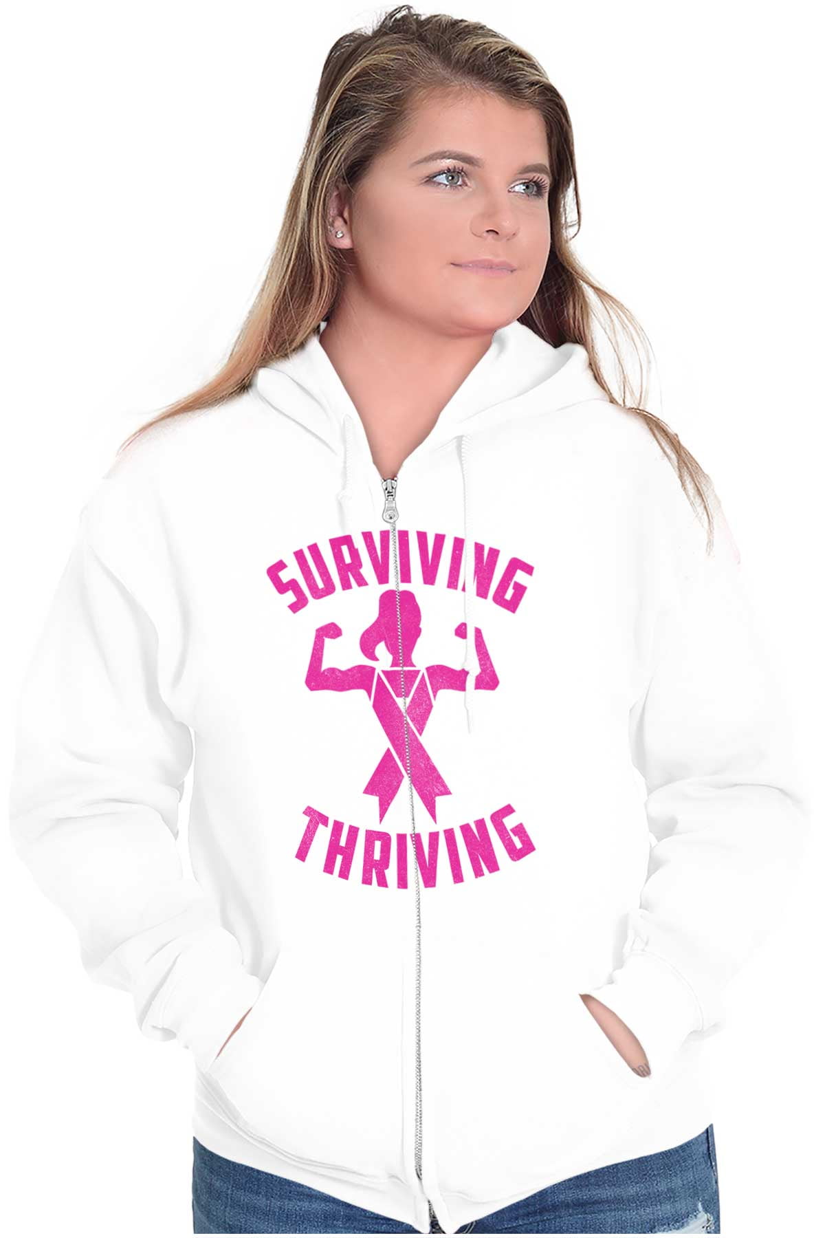 Breast Cancer Surviving & Thriving Zip Hoodie Sweatshirt Women Brisco ...
