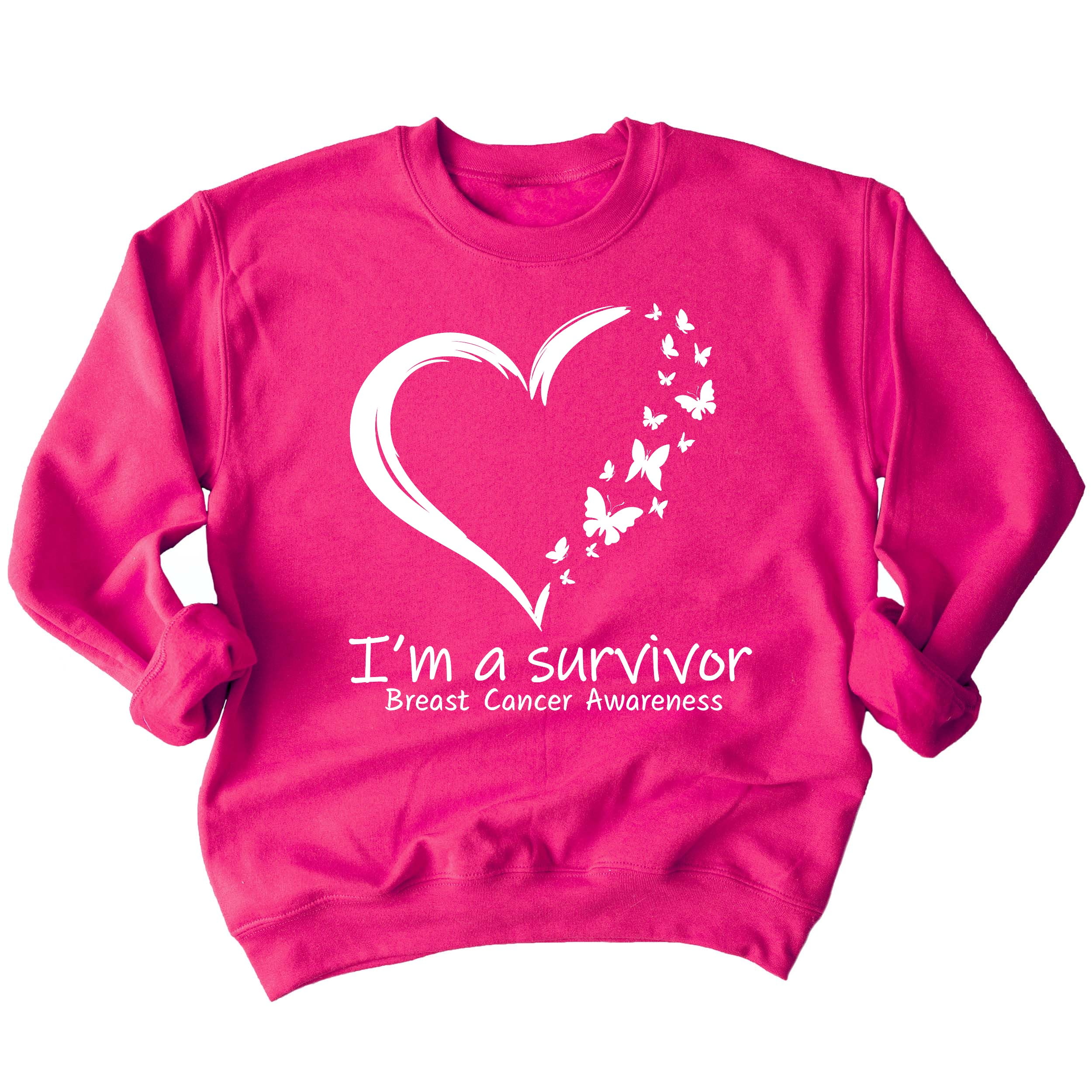 Breast Cancer Survivor Heart Butterflies Crewneck Sweatshirt, 3XL, Pink ...
