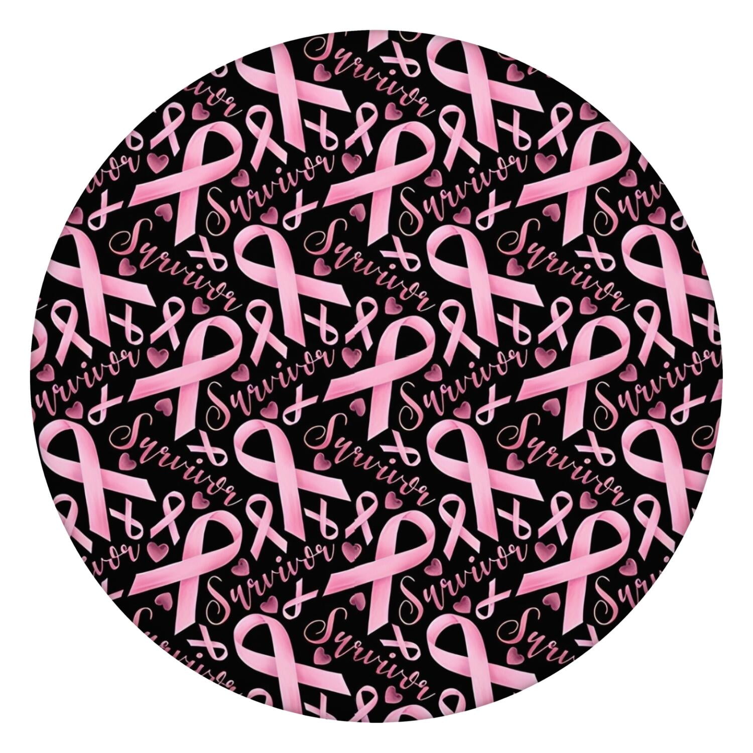 Breast Cancer Survivor Pink Ribbon Black Round Fitted Tablecloth with ...
