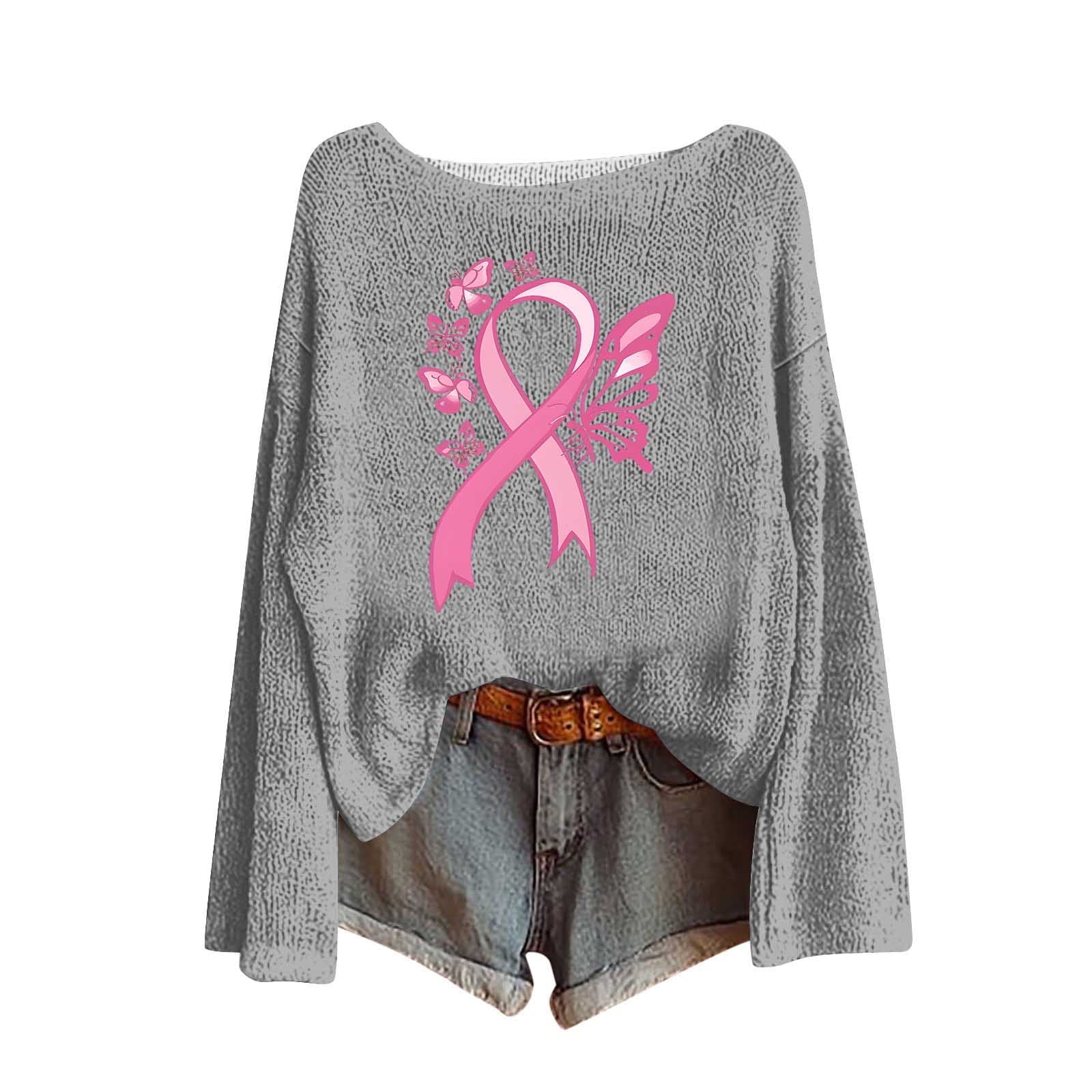 Breast Cancer Sweaters for Women Casual Loose Long Sleeve Pink Ribbon ...