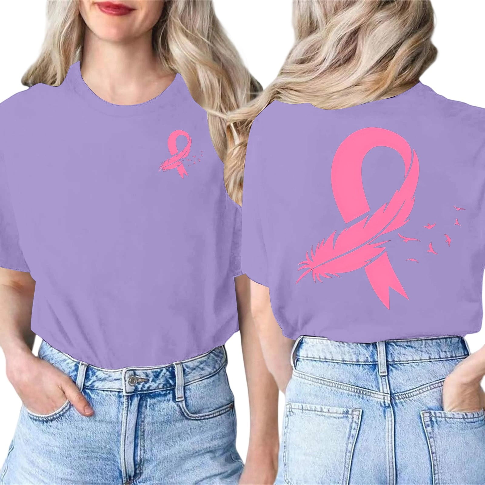 Breast Cancer T-Shirt for Women Pink Ribbon Printed Short Sleeved ...