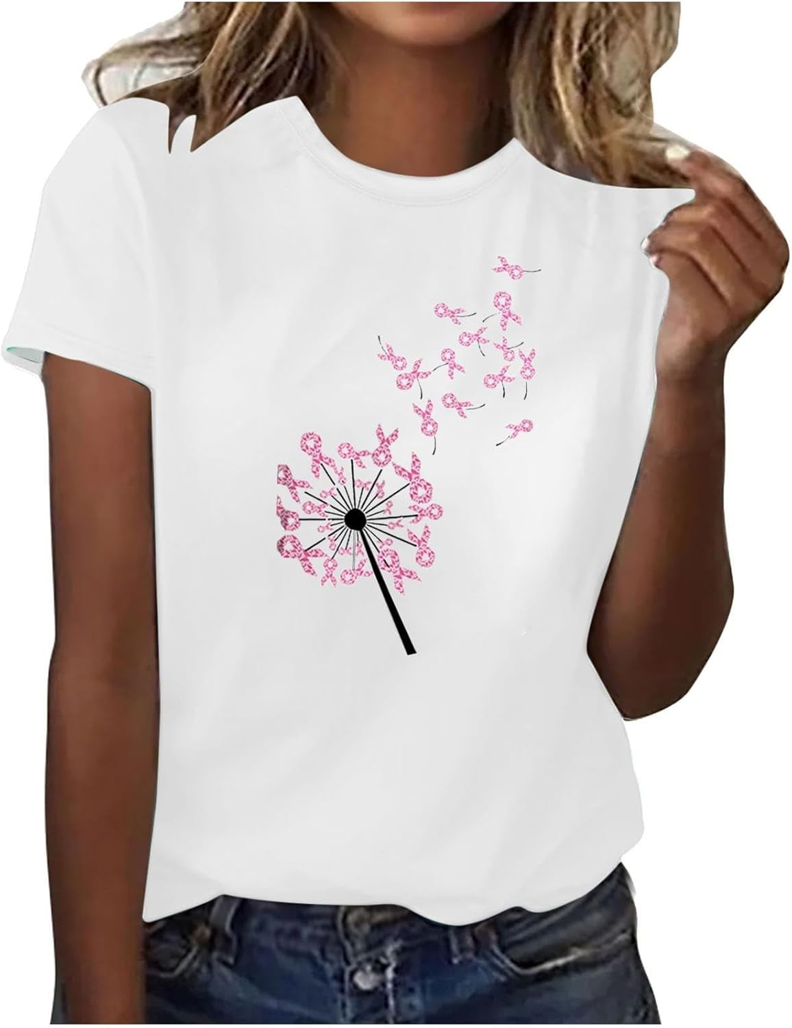 Breast Cancer T Shirts for Women Pink Ribbon Graphic Shirt Short Sleeve ...