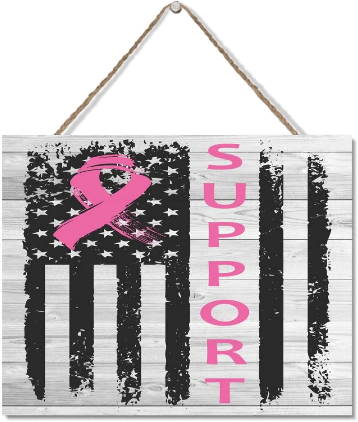 Breast Cancer Thin Pink Line American Flag Support Wooden Plaques ...