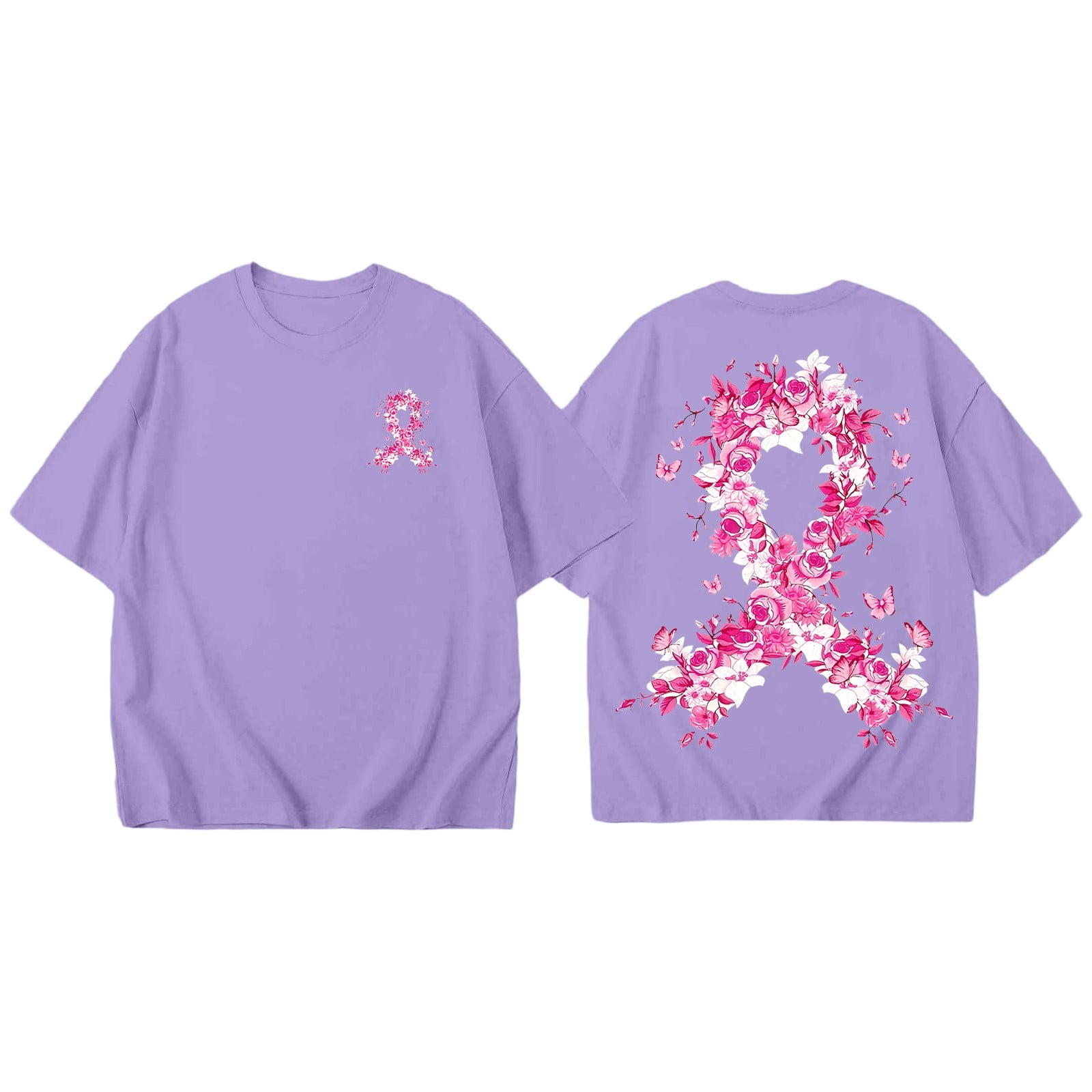 Cancer Top for Women Short Sleeved Pink Ribbon Printed Crew Neck T ...