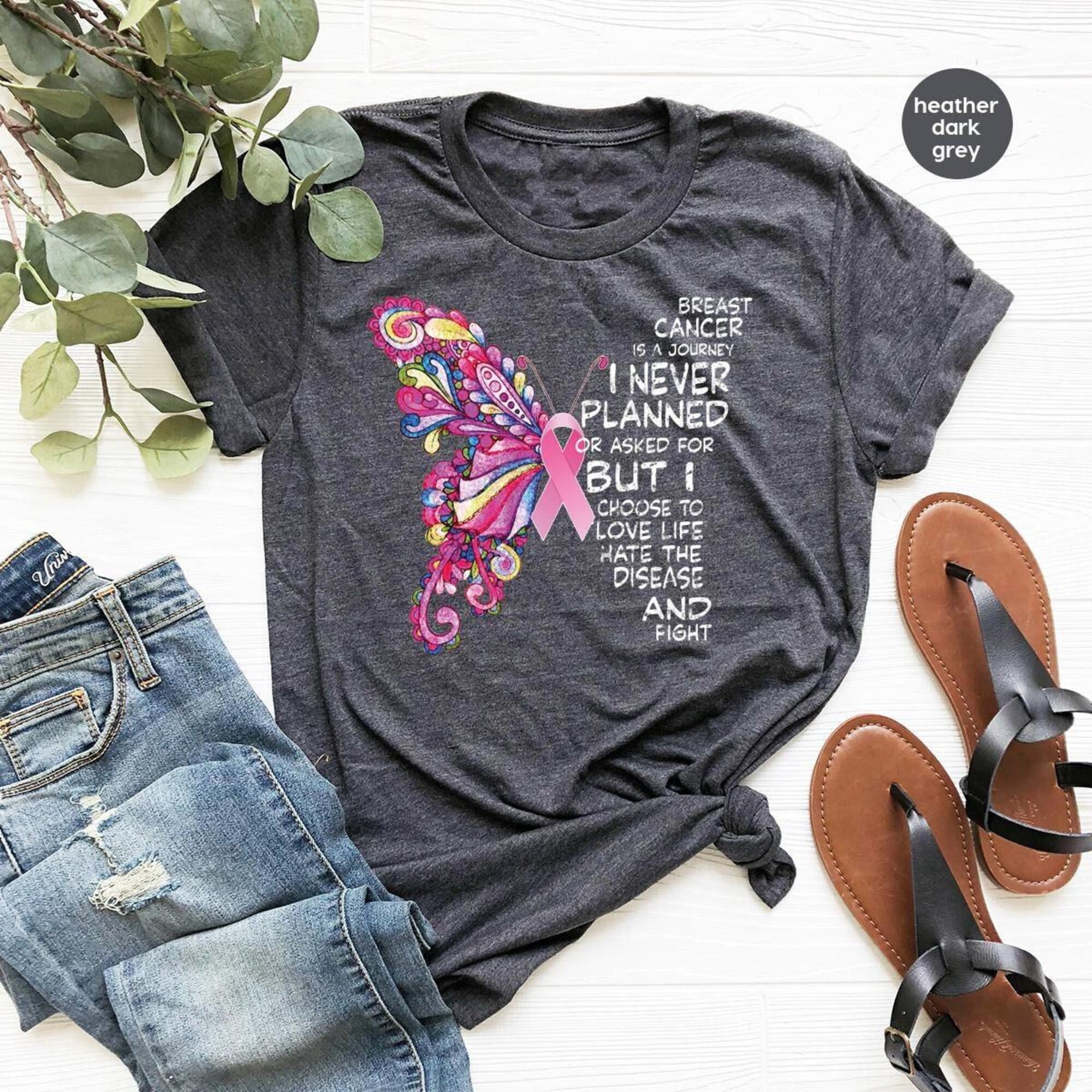 Breast Cancer Vneck Shirt Cancer Awareness TShirt Butterfly Graphic Tee ...