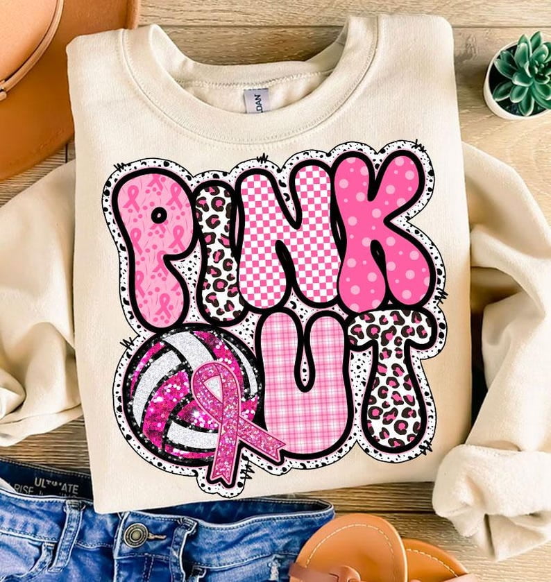 Breast Cancer Volleyball Pink Out Sweatshirt, Pink Ribbon Awareness ...