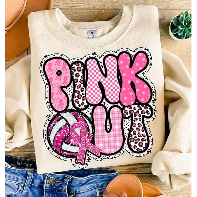 Breast Cancer Volleyball Pink Out Sweatshirt, Pink Ribbon Awareness ...